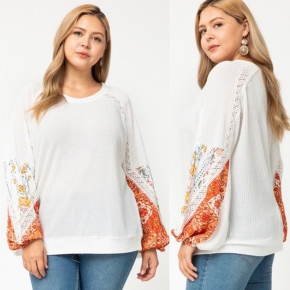 entro | Tops | Entro Waffle Weave Crochet Patchwork Puff Long Sleeve ...